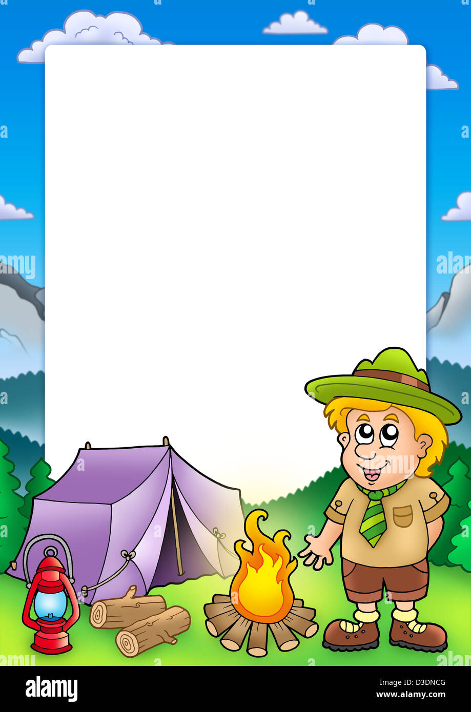 Frame with small scout - color illustration Stock Photo - Alamy