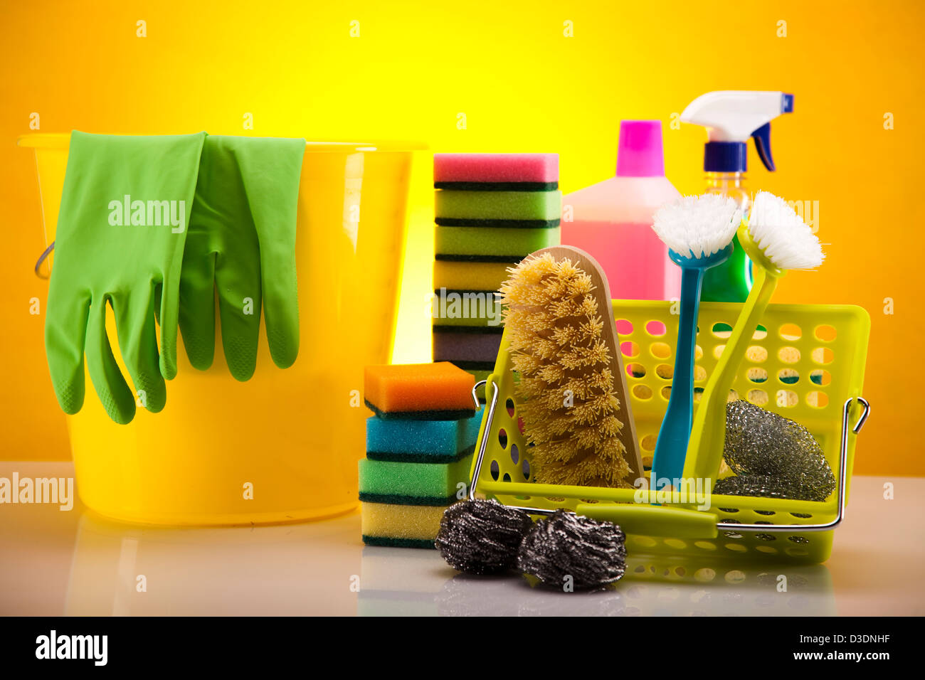 Group of assorted cleaning Stock Photo - Alamy