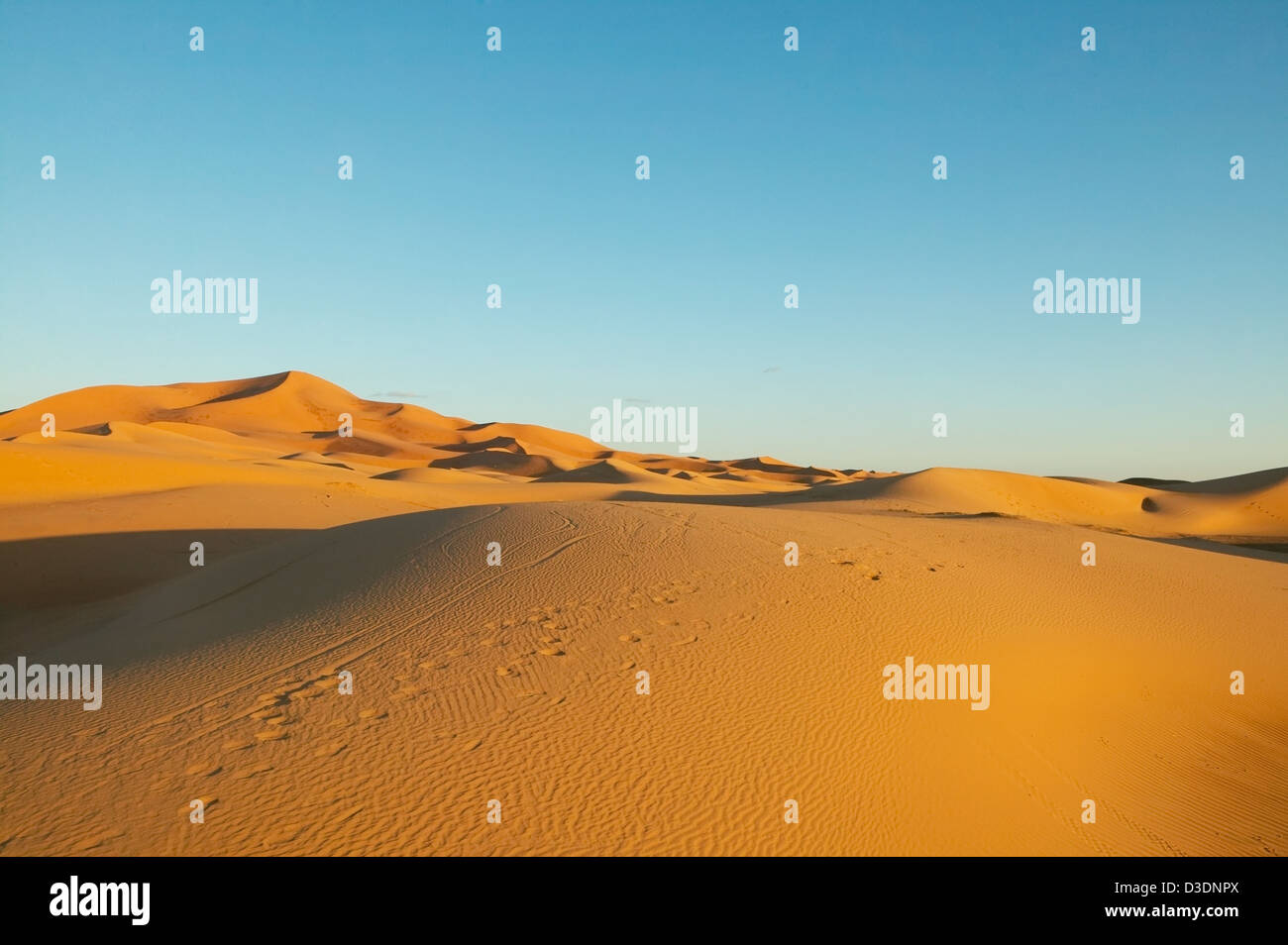 Sahara desert calm sand dunes with blue sky Stock Photo - Alamy