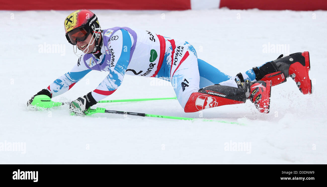 Marcel Hirscher of Austria celebrates after the second run of the men's ...