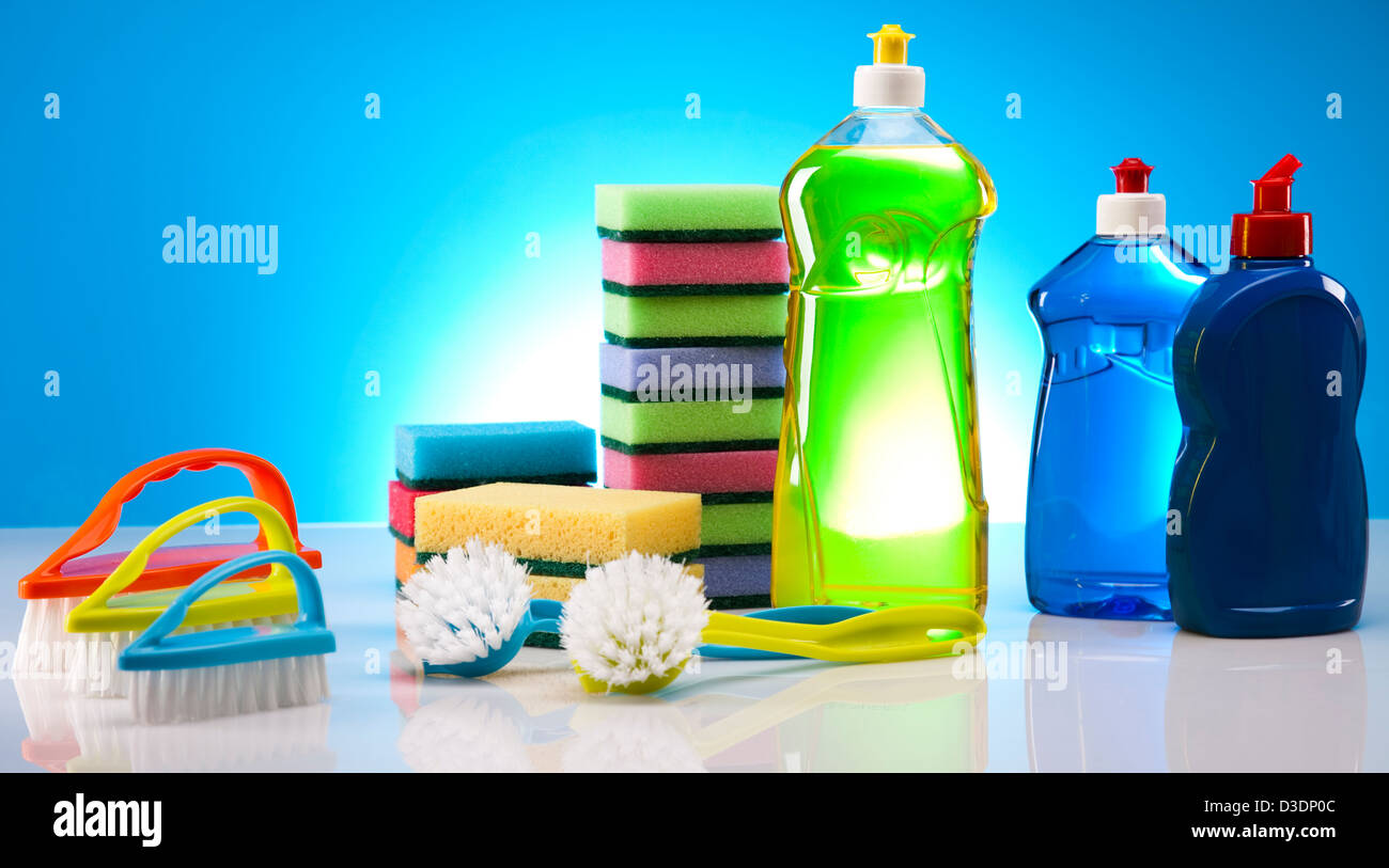 Assorted cleaning products Stock Photo - Alamy