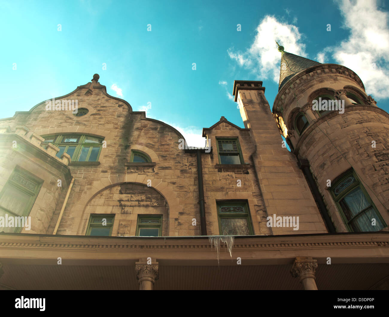 upward view of a castle, Cortland , New York Stock Photo - Alamy