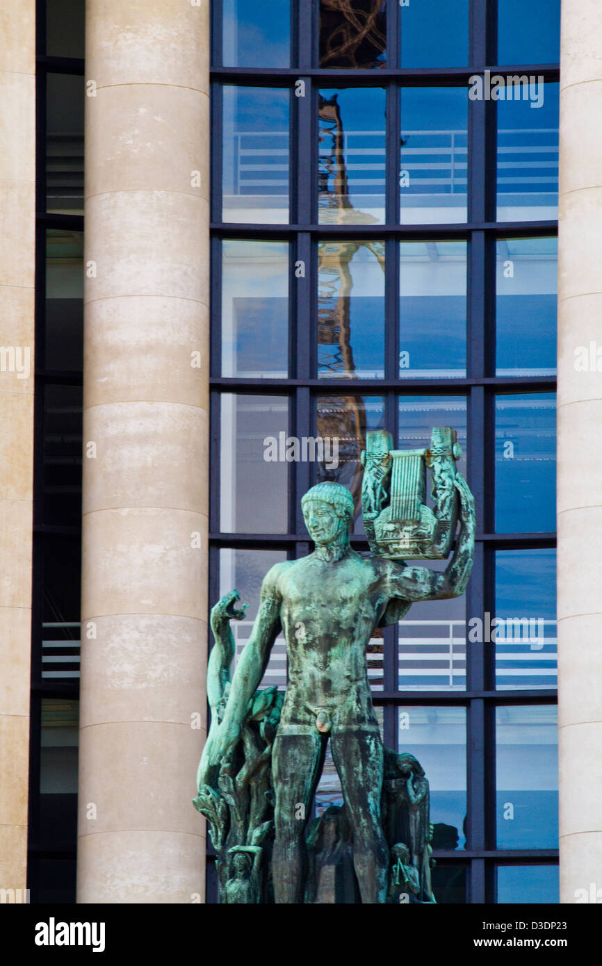 View of a beautiful and old green Apollo statue on Paris, France Stock ...