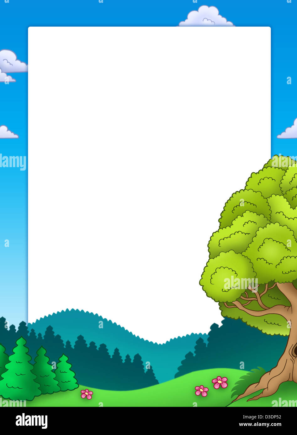 Frame with beautiful landscape - color illustration Stock Photo - Alamy