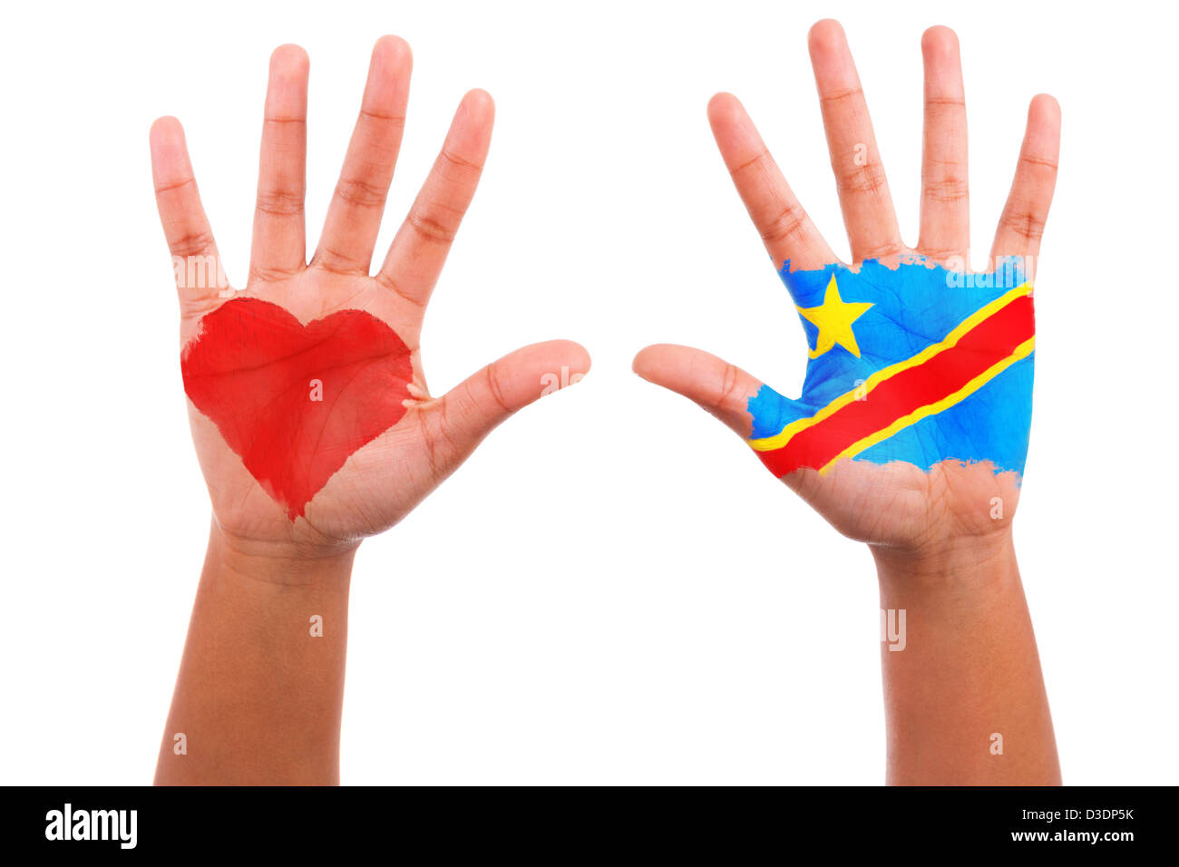 African hands with a painted heart and congolese flag, i love congo ...