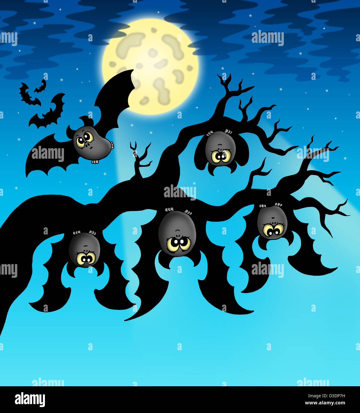 Cartoon bats with full moon - color illustration Stock Photo - Alamy