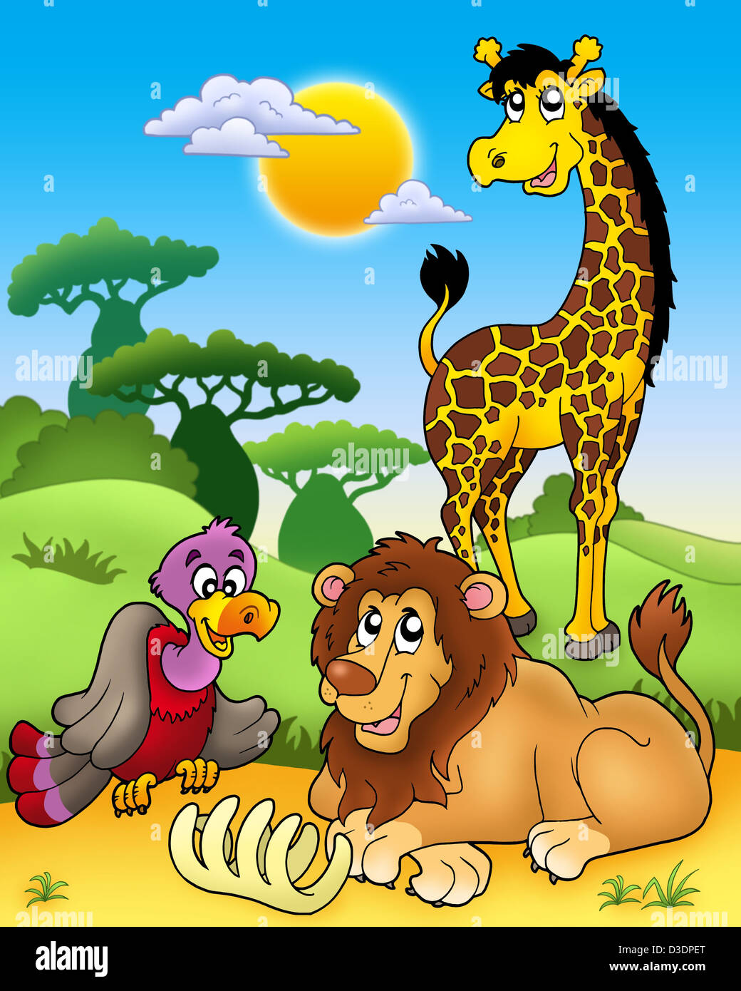 Group of various African animals 3 - color illustration Stock Photo - Alamy
