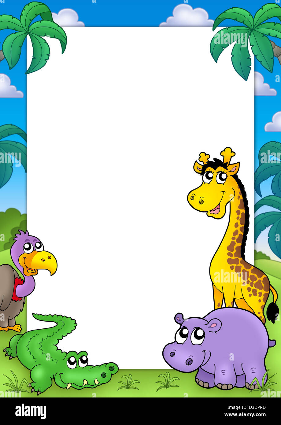 African frame with animals 2 - color illustration Stock Photo - Alamy