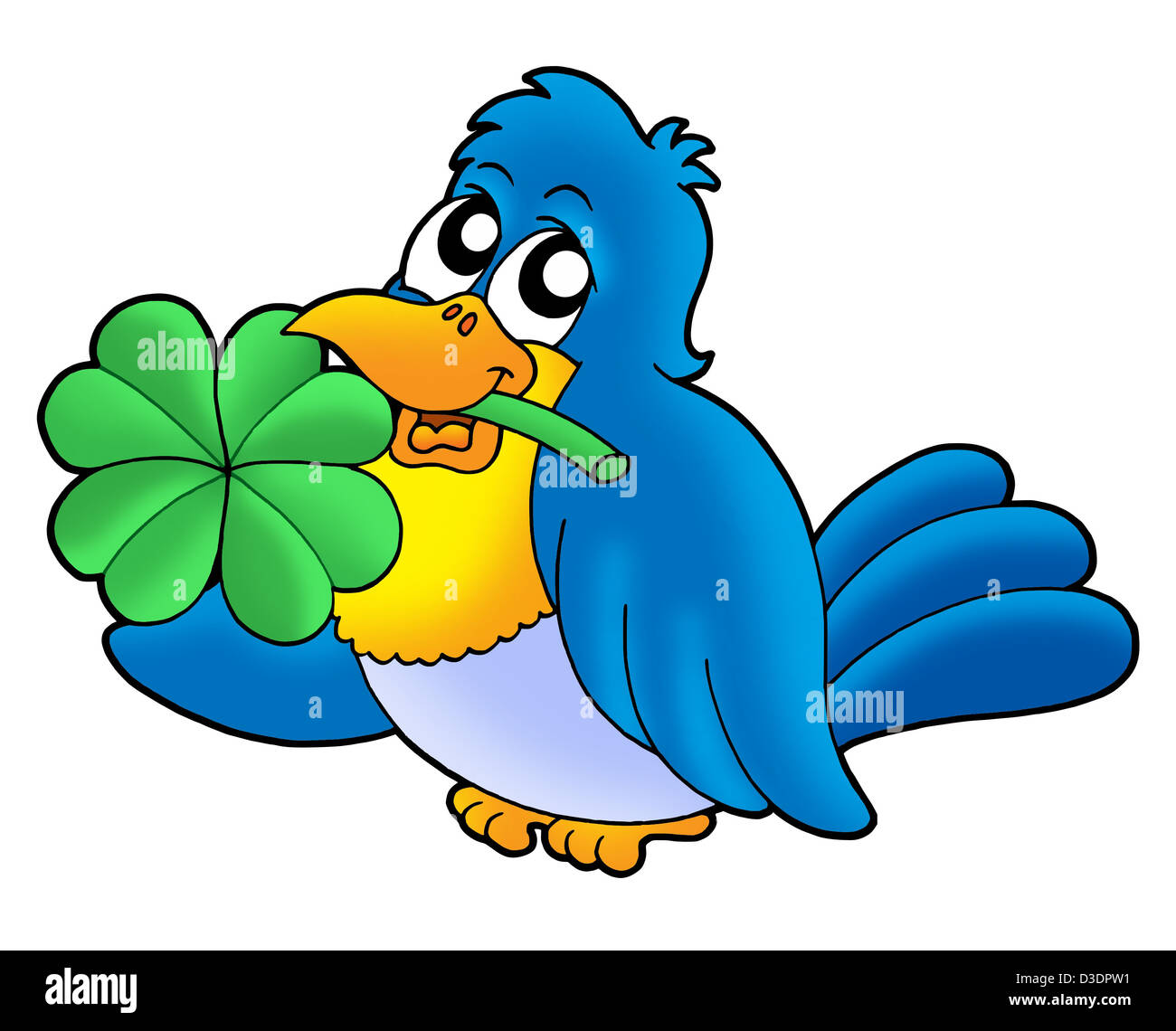 Bird with four leaves clover - color illustration Stock Photo - Alamy