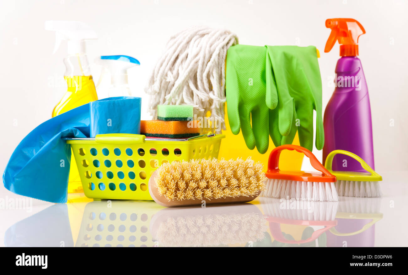 Group of assorted cleaning Stock Photo - Alamy