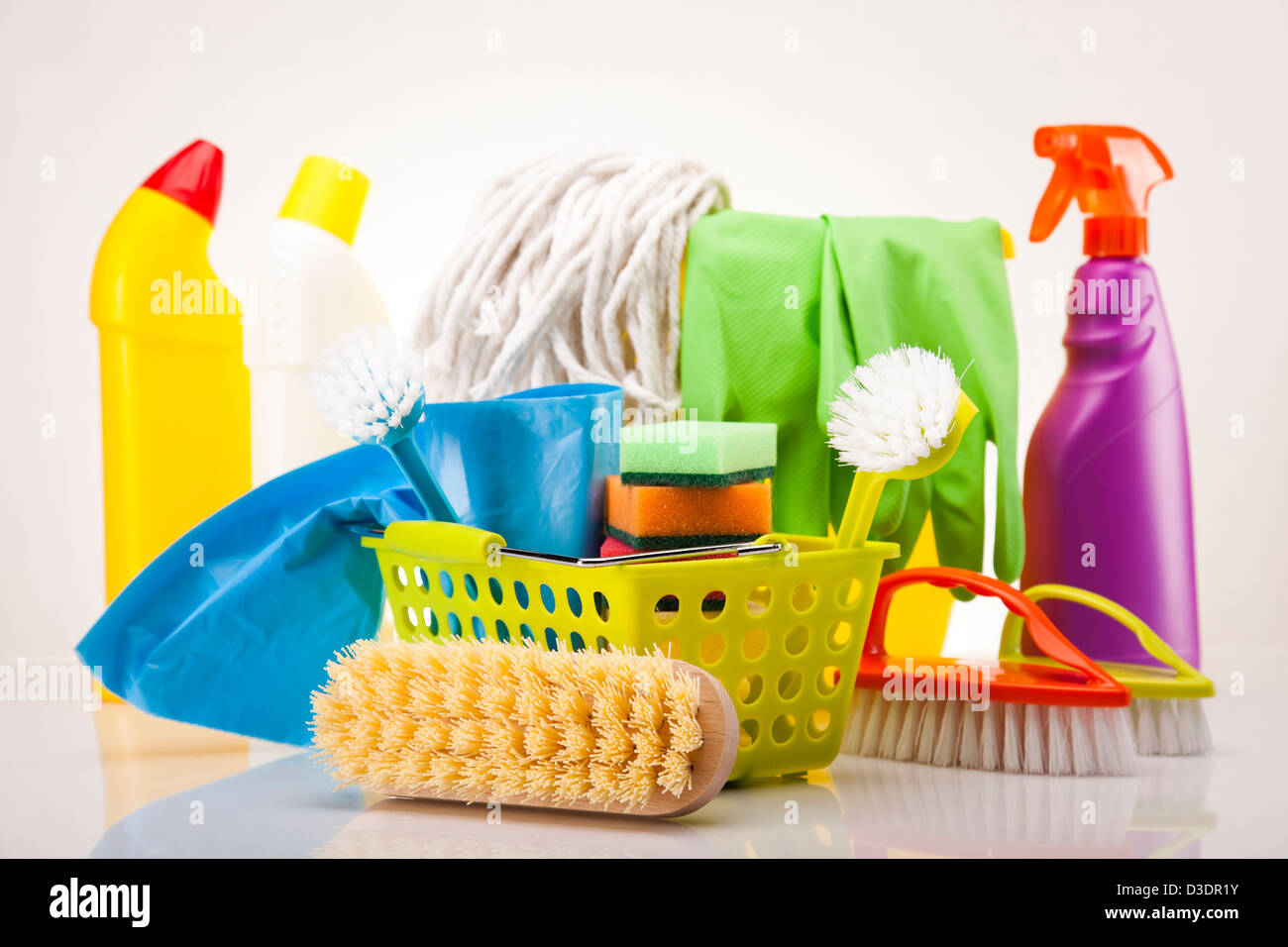 Group of assorted cleaning Stock Photo - Alamy