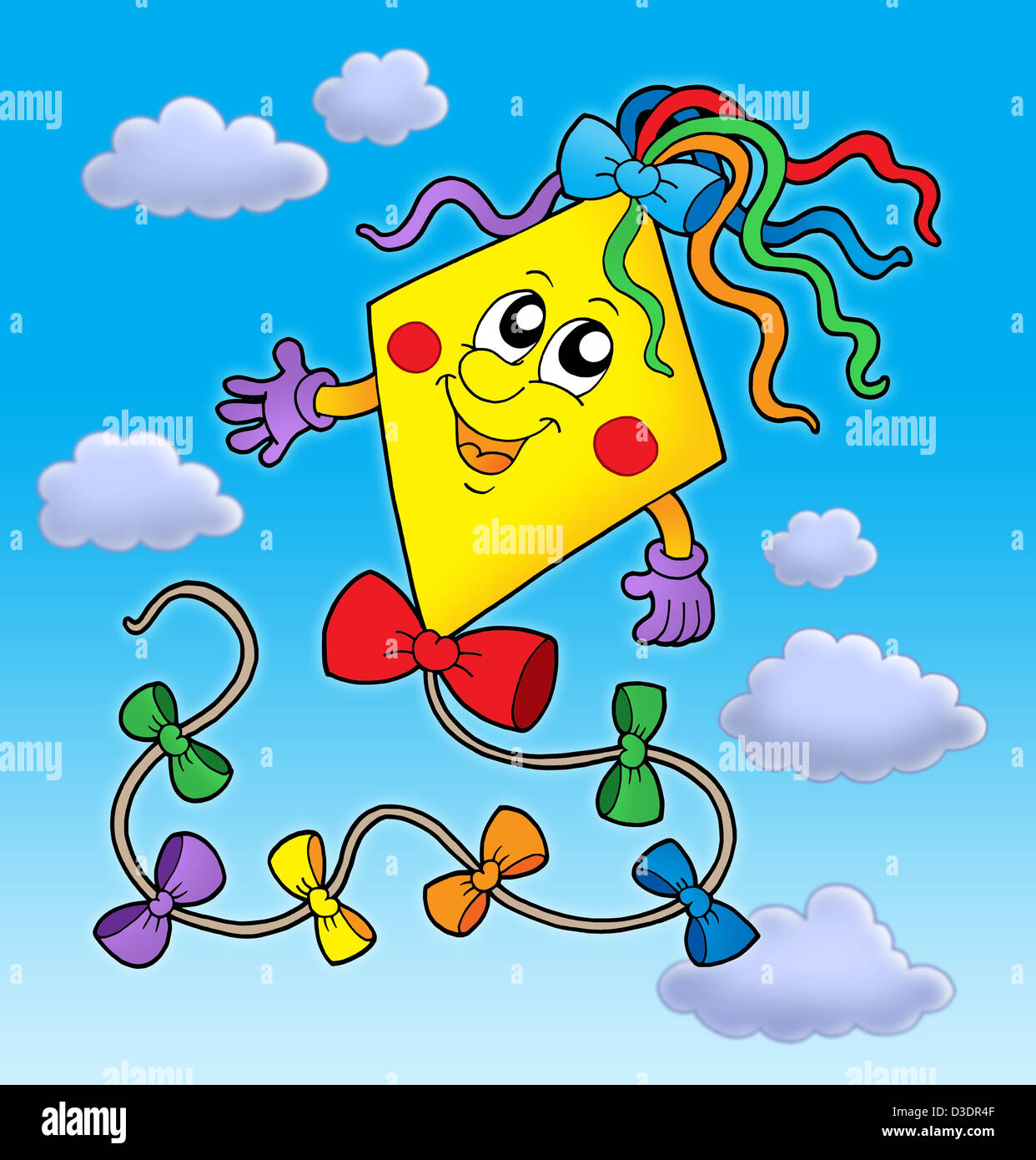 Cute kite on blue sky - color illustration Stock Photo - Alamy