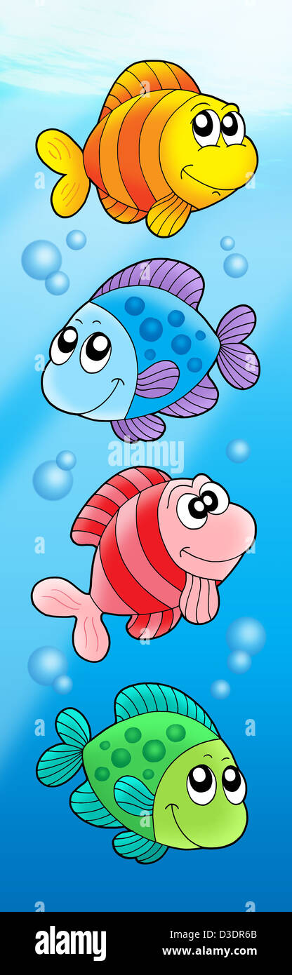 Four various cute fishes - color illustration Stock Photo - Alamy
