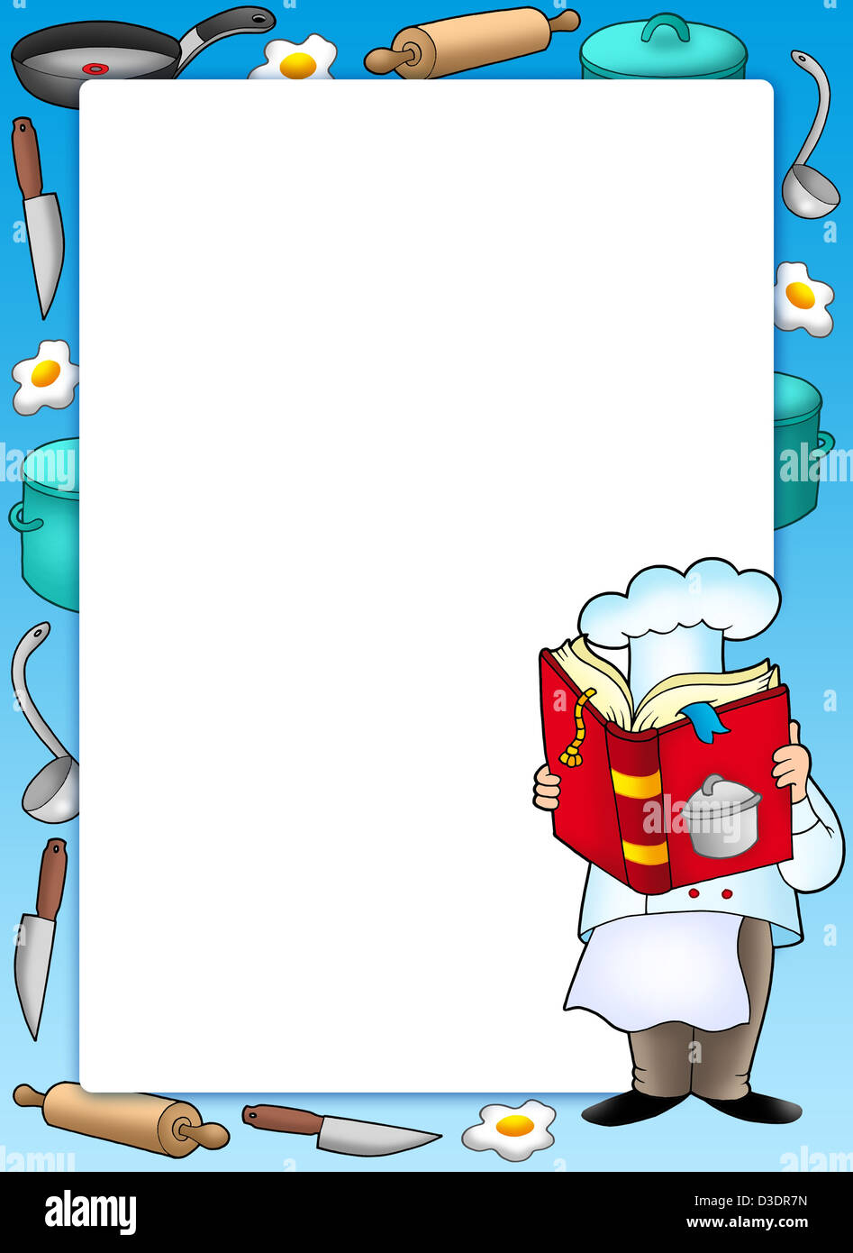 Frame with chef and book - color illustration Stock Photo - Alamy