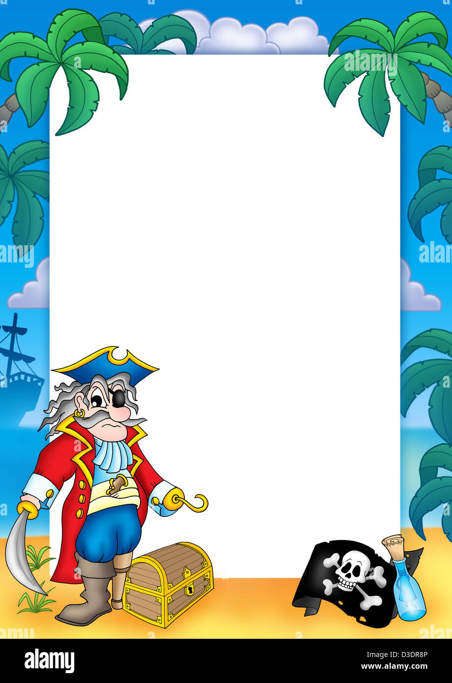 Frame with pirate 3 - color illustration Stock Photo - Alamy