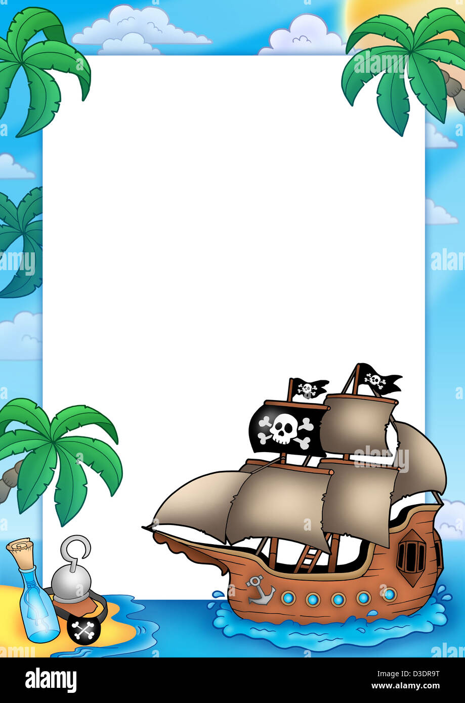 Frame with pirate ship - color illustration Stock Photo - Alamy