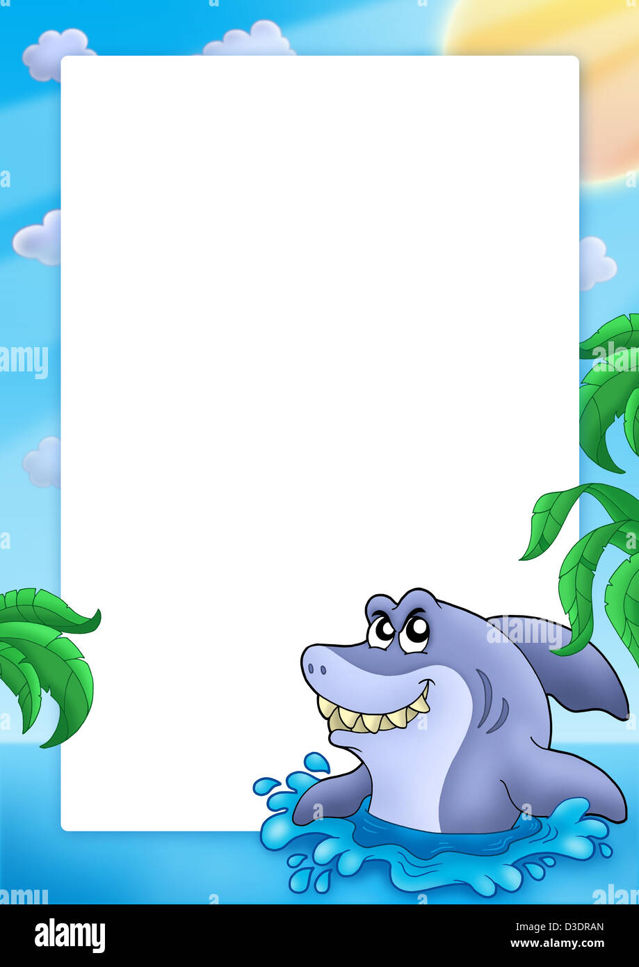 Frame with shark - color illustration Stock Photo - Alamy