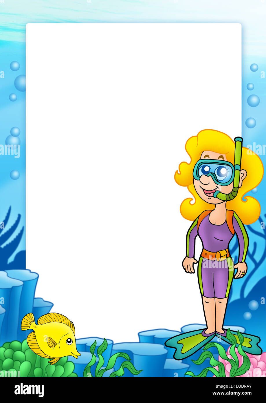 Frame with snorkel diver 1 - color illustration Stock Photo - Alamy