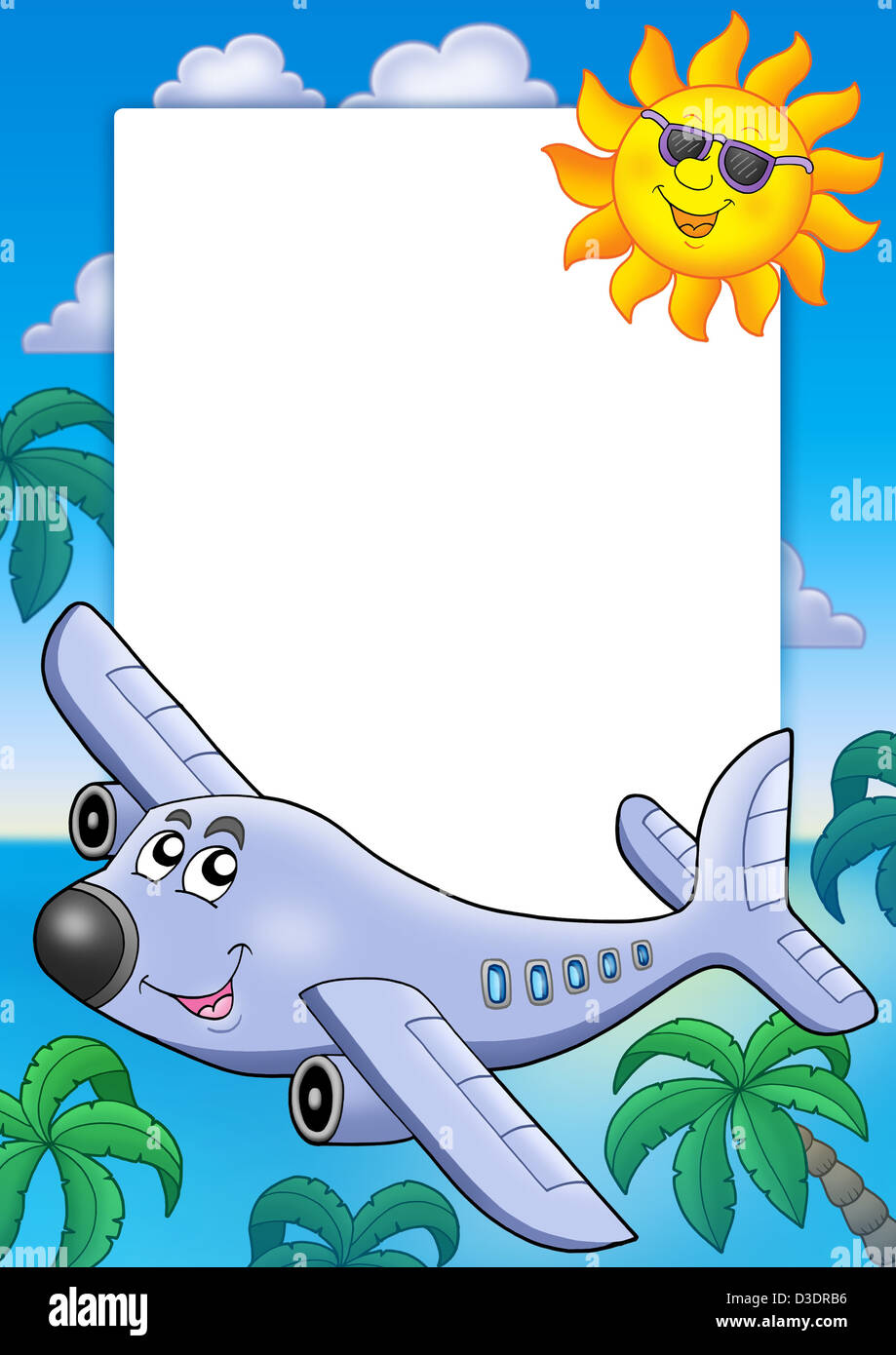 Frame with Sun and airplane - color illustration Stock Photo - Alamy