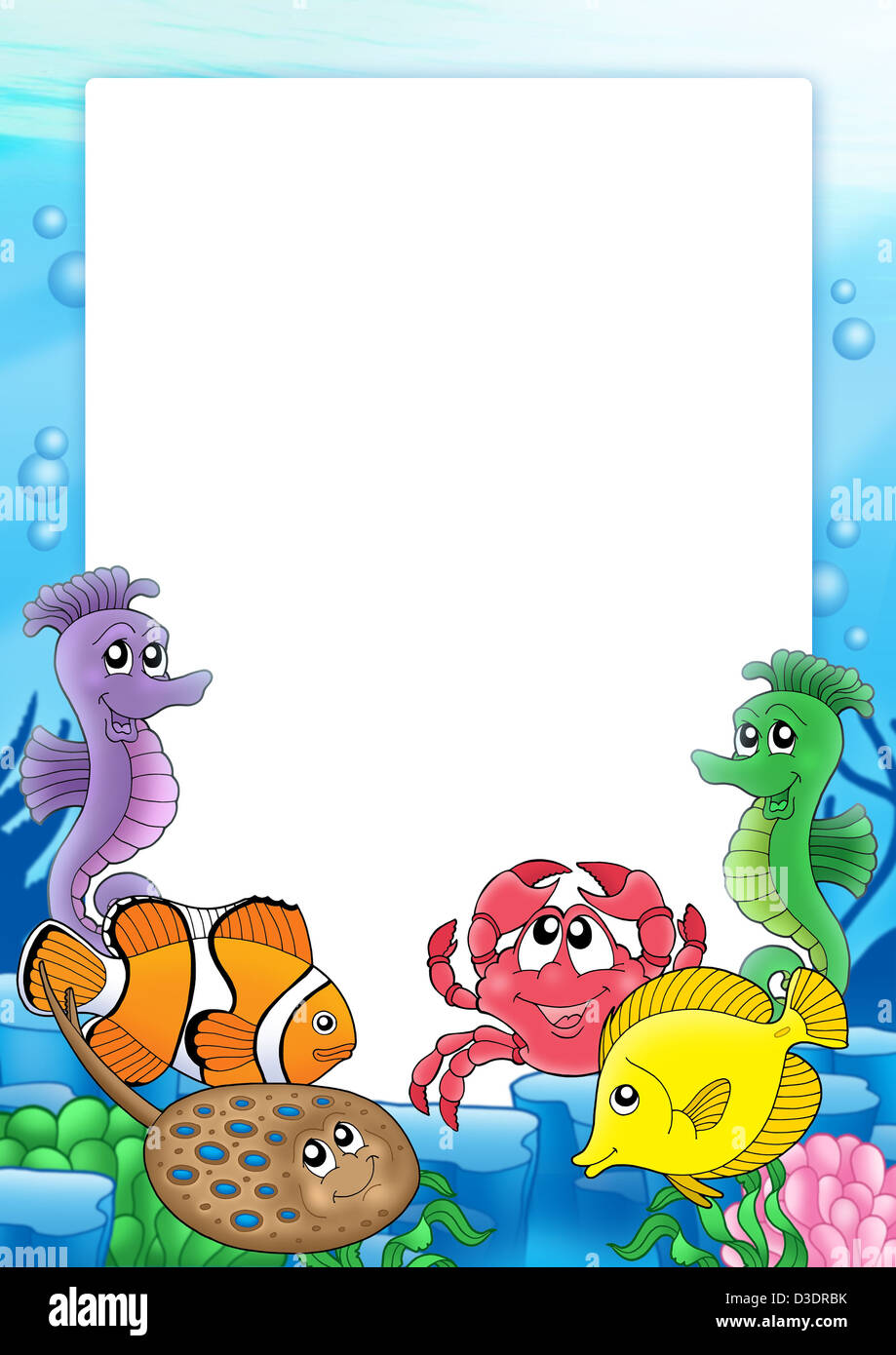 Frame with tropical fishes 2 - color illustration Stock Photo - Alamy