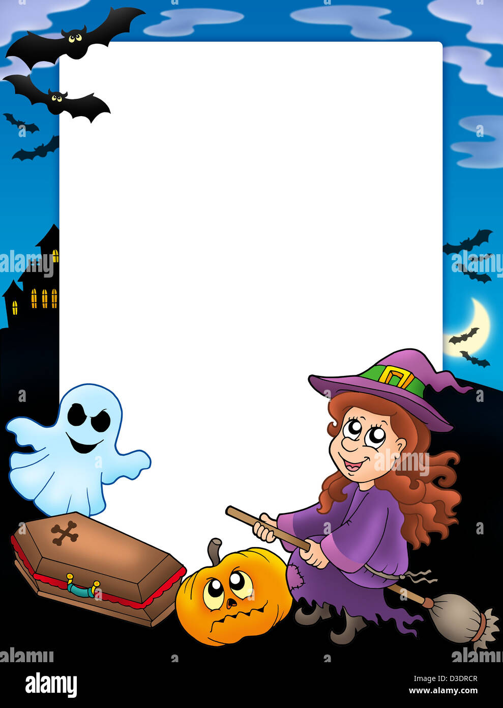 Halloween frame 3 with various objects - color illustration Stock Photo ...