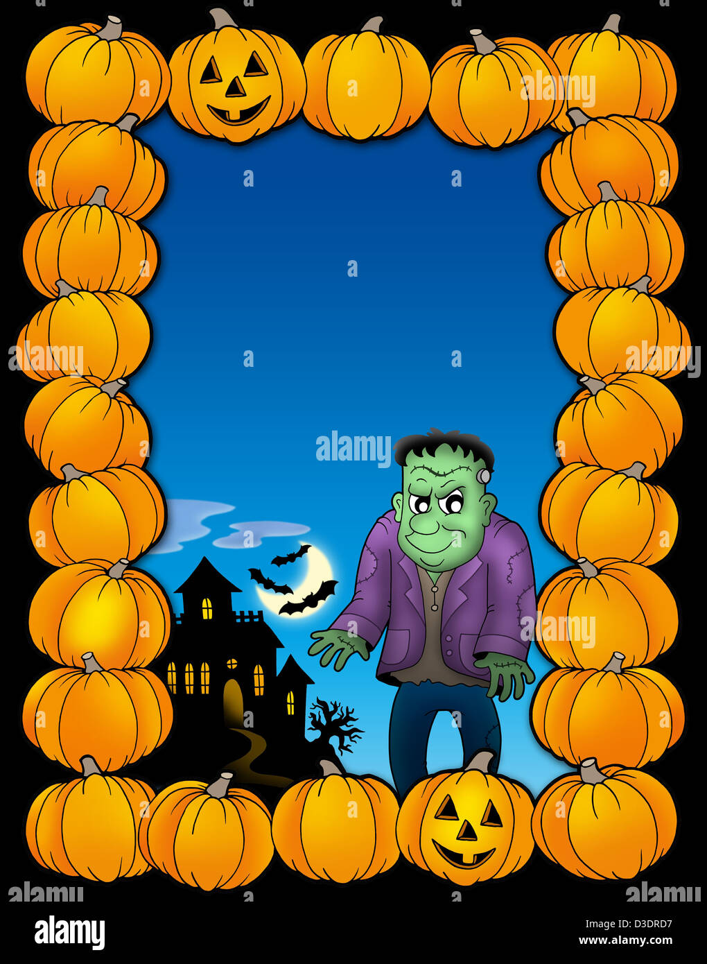 Halloween frame with Frankenstein - color illustration Stock Photo - Alamy