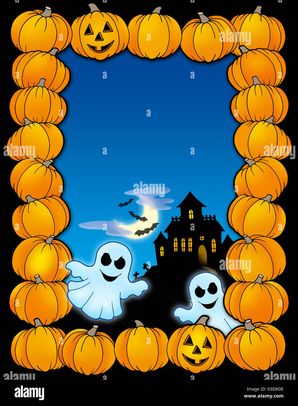 Halloween frame with ghosts - color illustration Stock Photo - Alamy