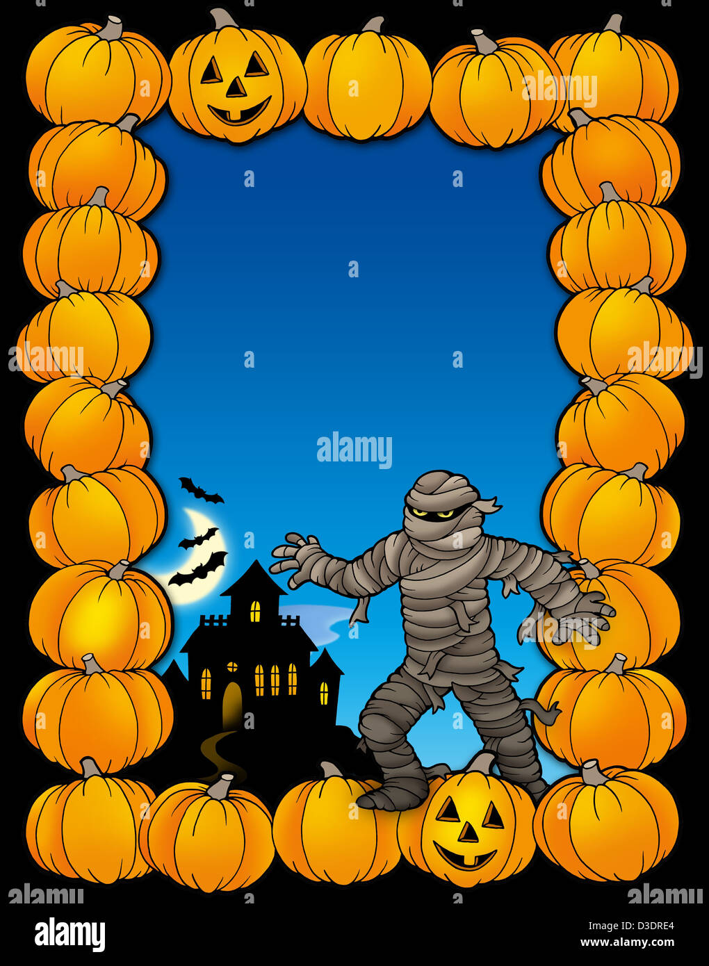 Halloween frame with mummy - color illustration Stock Photo - Alamy