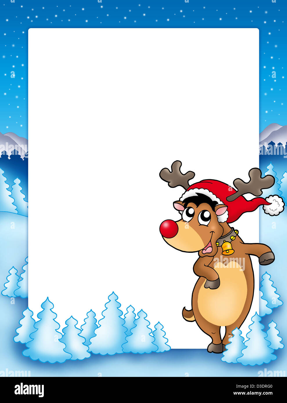 Christmas frame with cute reindeer - color illustration Stock Photo - Alamy