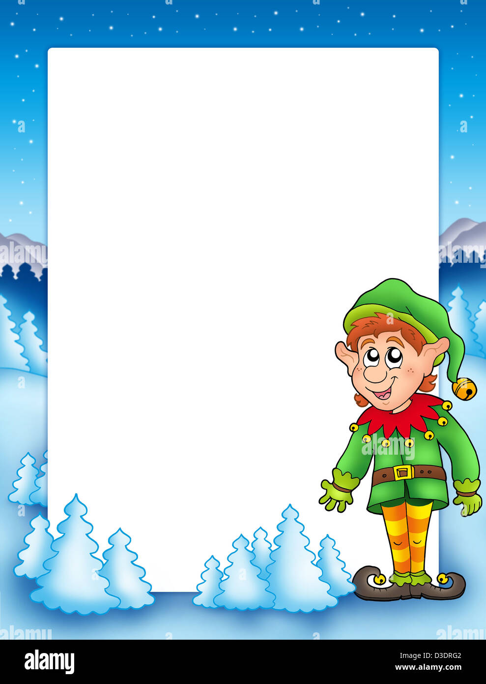 Christmas frame with elf - color illustration Stock Photo - Alamy