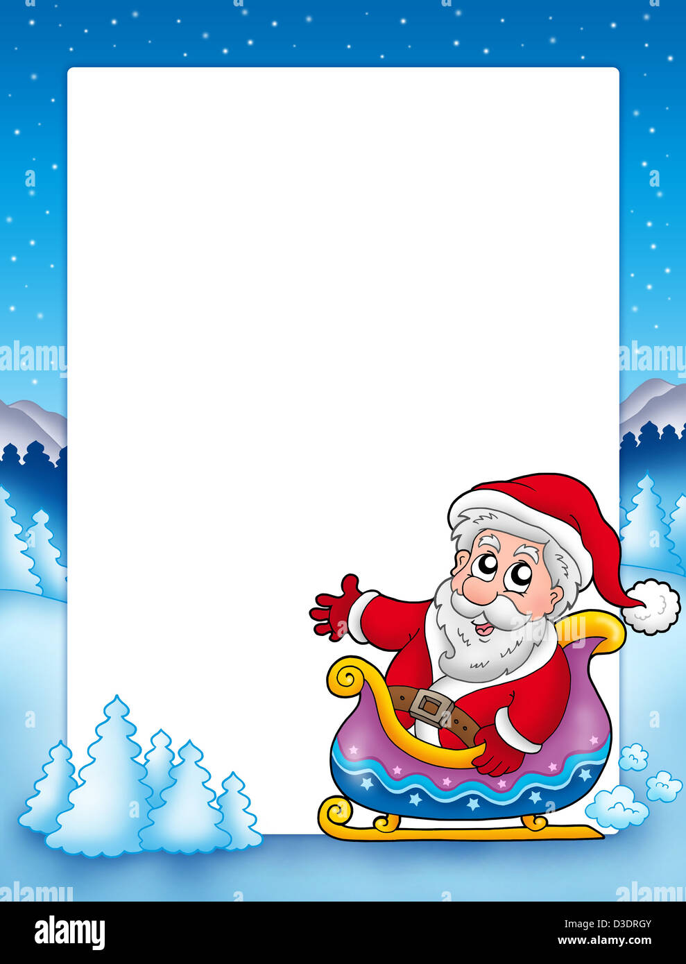 Christmas frame with Santa on sledge - color illustration Stock Photo ...
