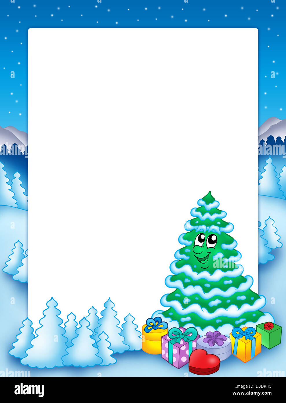 Christmas frame with tree 2 - color illustration Stock Photo - Alamy