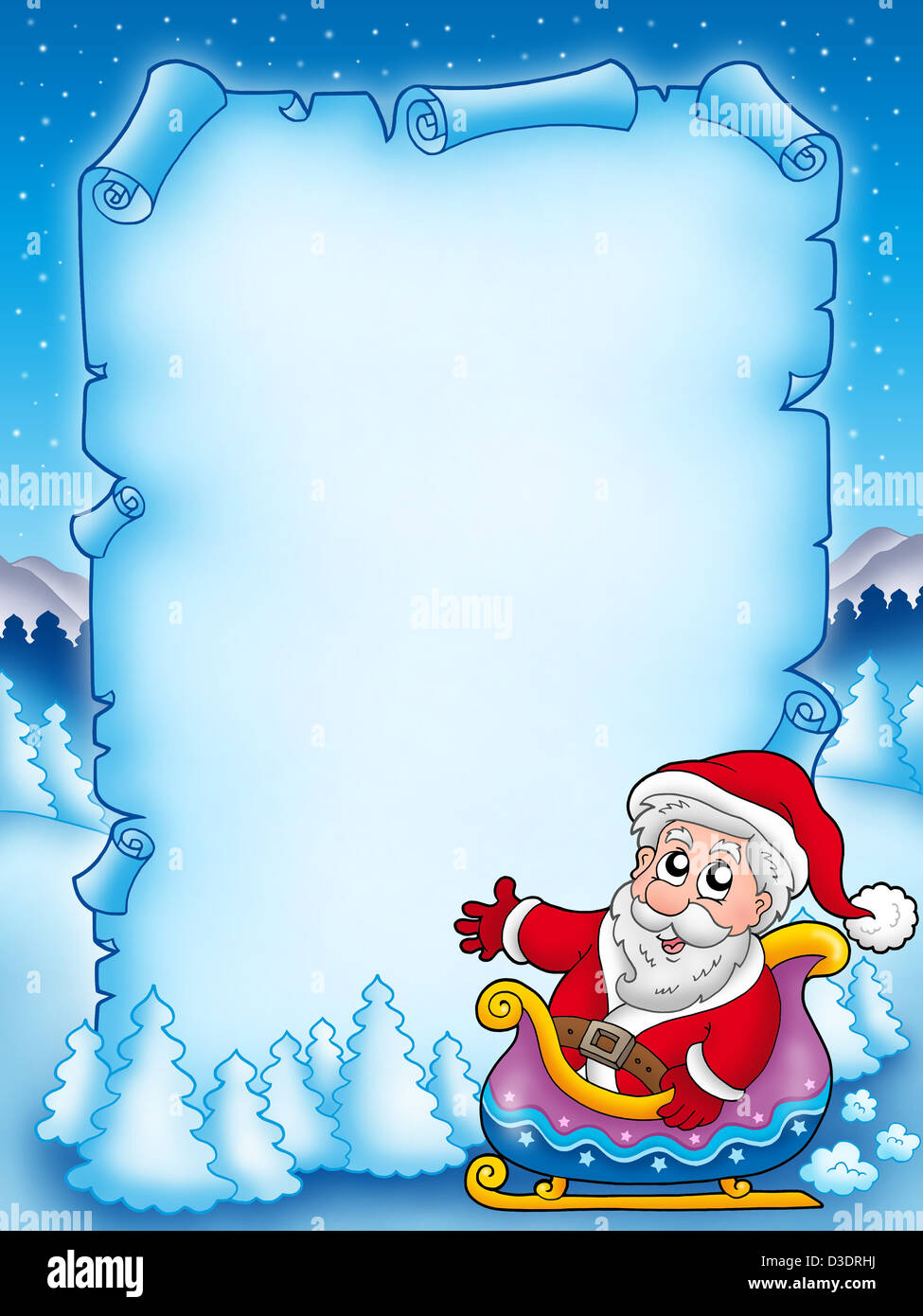 Christmas parchment with Santa Claus 3 - color illustration Stock Photo ...