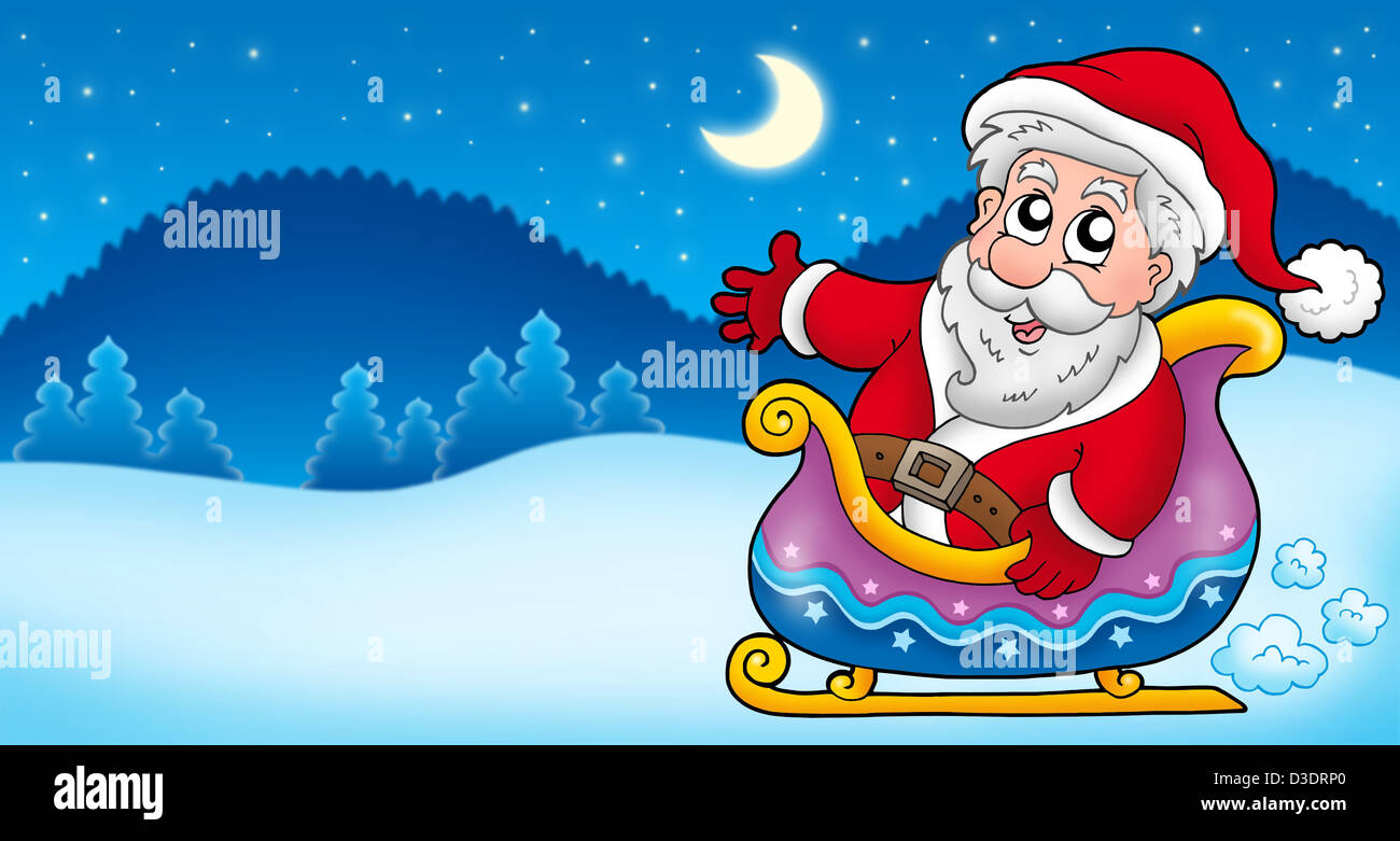 Landscape with Santa Claus 4 - color illustration Stock Photo - Alamy