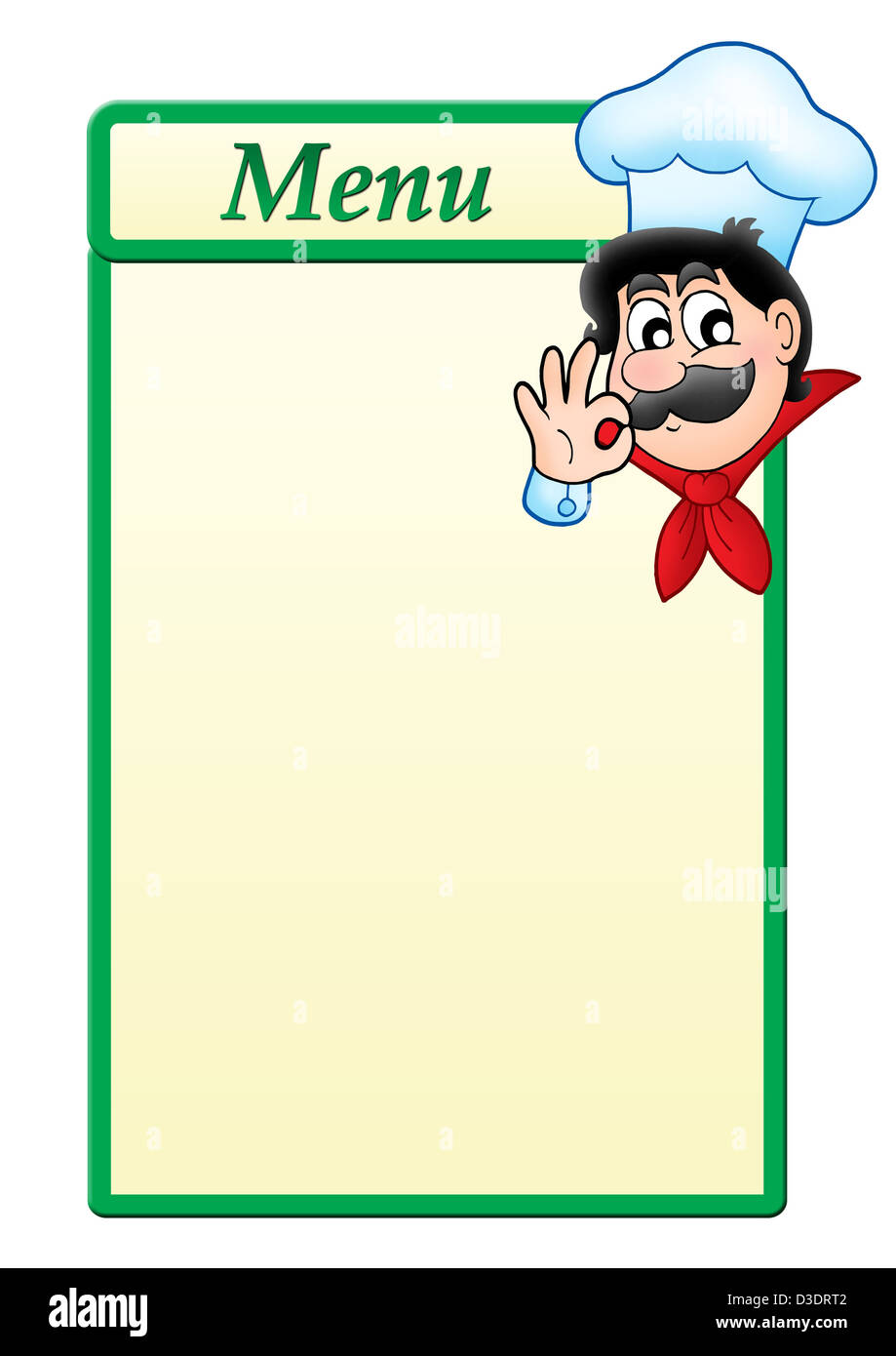 Menu template with cartoon chef - color illustration Stock Photo - Alamy