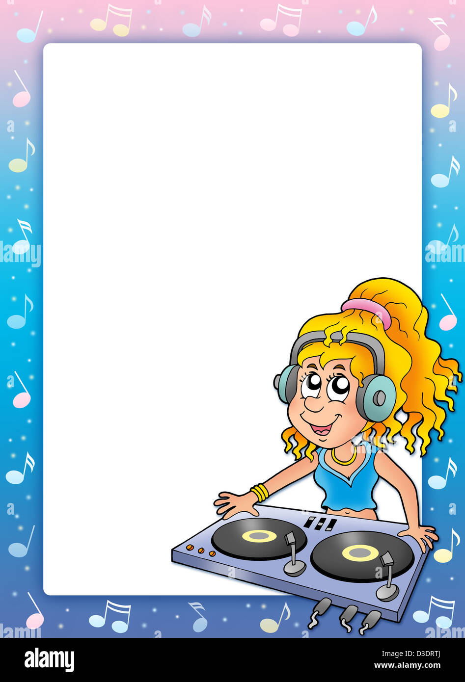 Music frame with cartoon DJ girl - color illustration Stock Photo - Alamy
