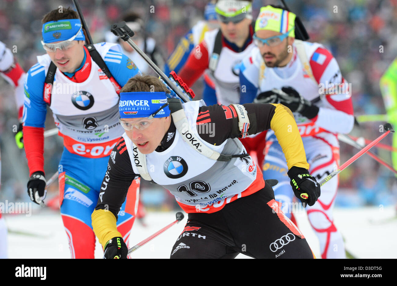 Andreas Birnbacher (Center) of Germany competes during the men's 15 km ...