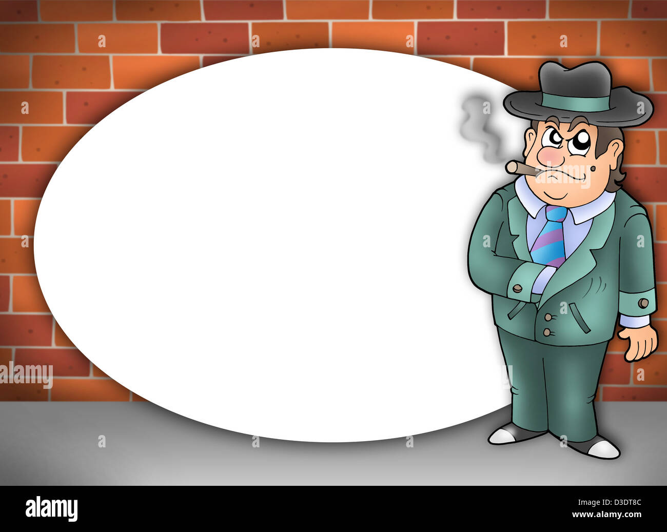 Round frame with cartoon gangster - color illustration Stock Photo - Alamy