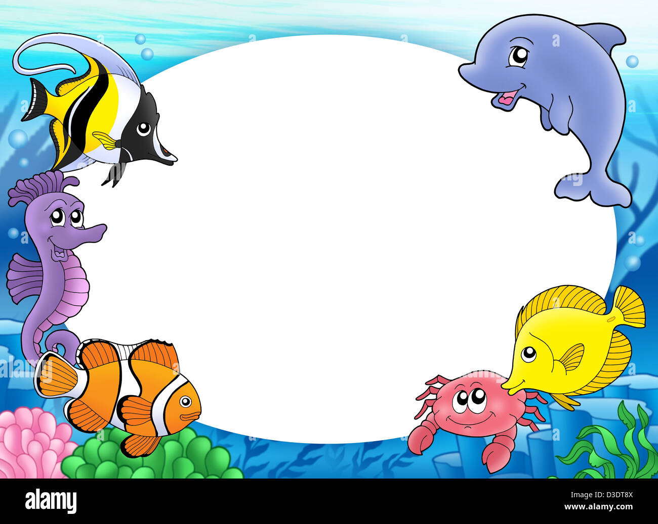 Round frame with tropical fishes - color illustration Stock Photo - Alamy
