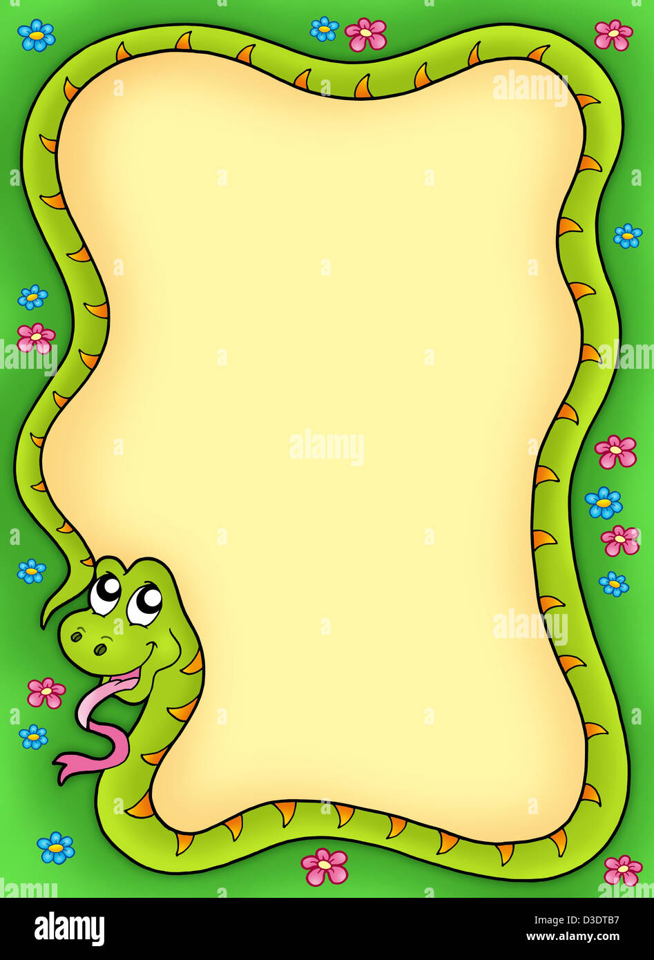 Snake frame with flowers 2 - color illustration Stock Photo - Alamy