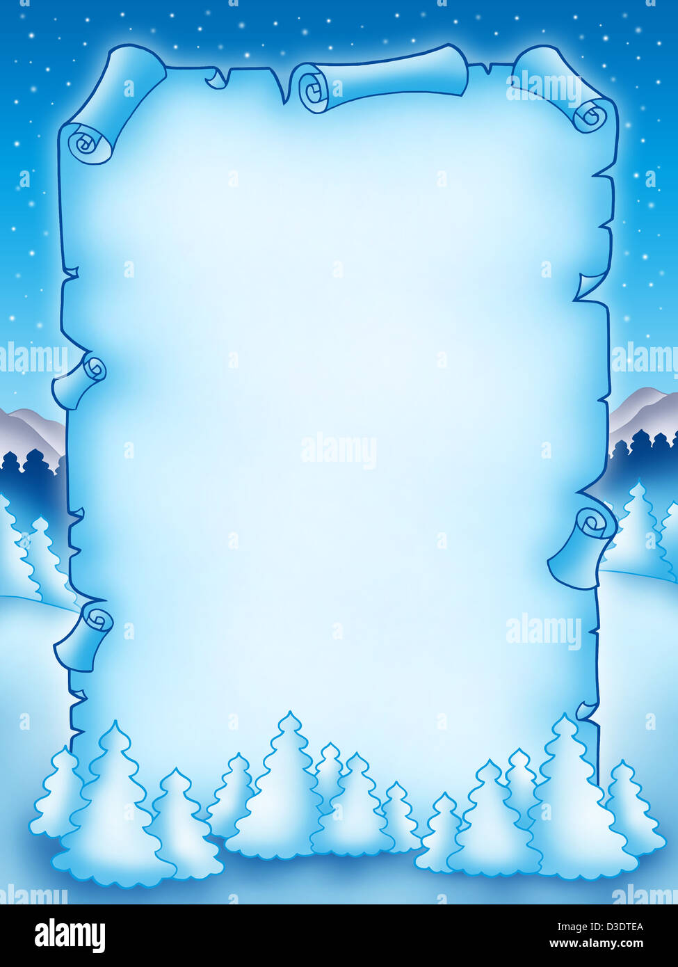 Winter parchment with snowy landscape 1 - color illustration Stock ...