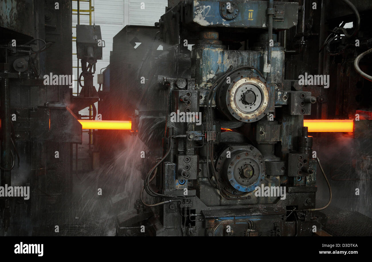 Warsaw, Poland, the steel bar rolling mill in the steel mill ...