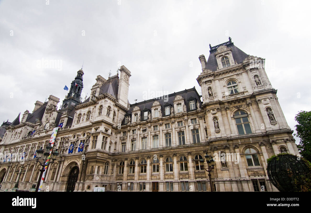View of the beautiful Hotel de Ville building in Paris, France Stock ...