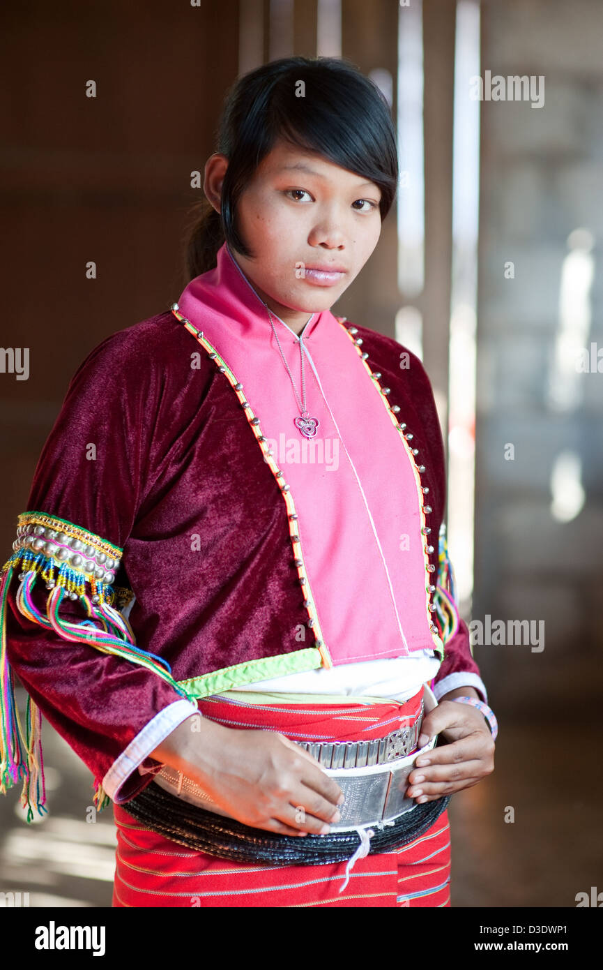 Chiang Rai, Thailand, a young woman in traditional costume of the ...