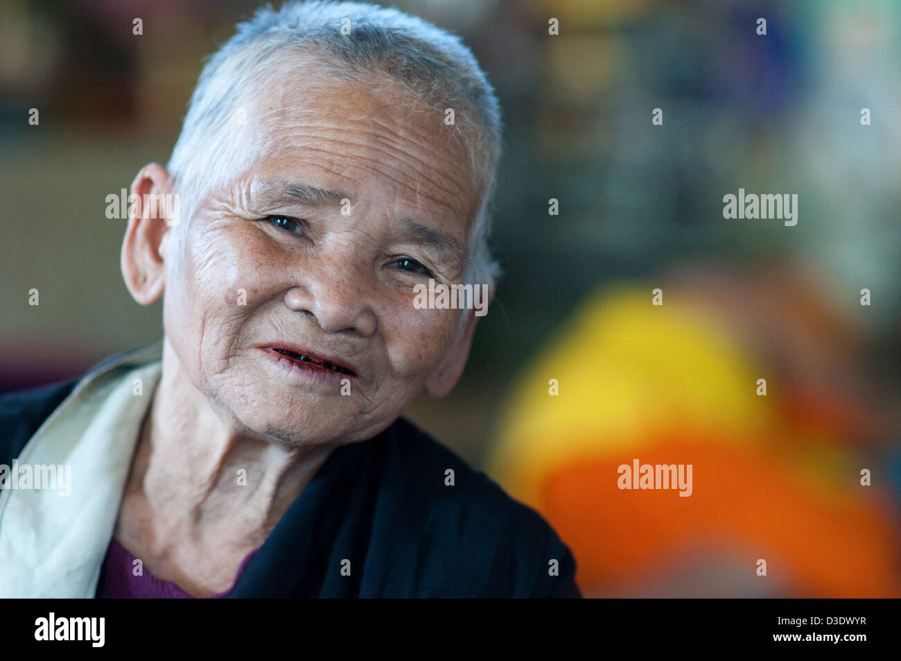 Chiang Rai, Thailand, portrait of an old woman of the ethnic minority ...