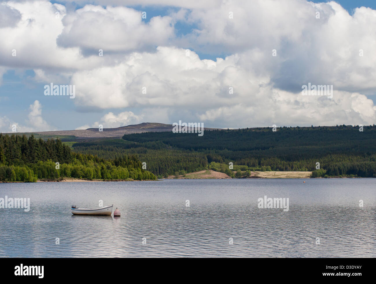 A fishing boat floating on Kielder Water in Northumberland Stock Photo ...