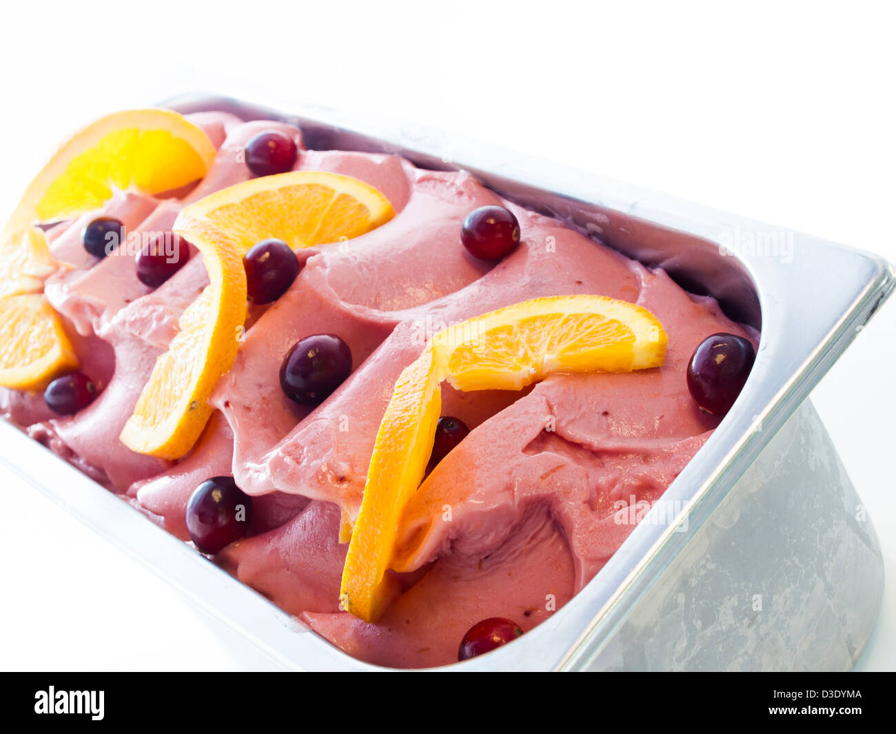 Gourmet sweet orange and cranberry gelato on white background Stock ...