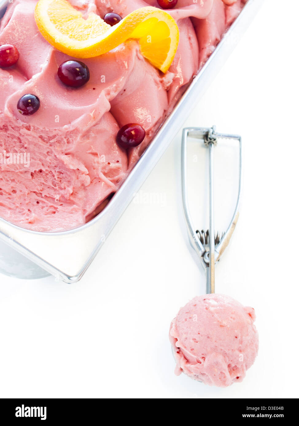 Gourmet sweet orange and cranberry gelato on white background Stock ...