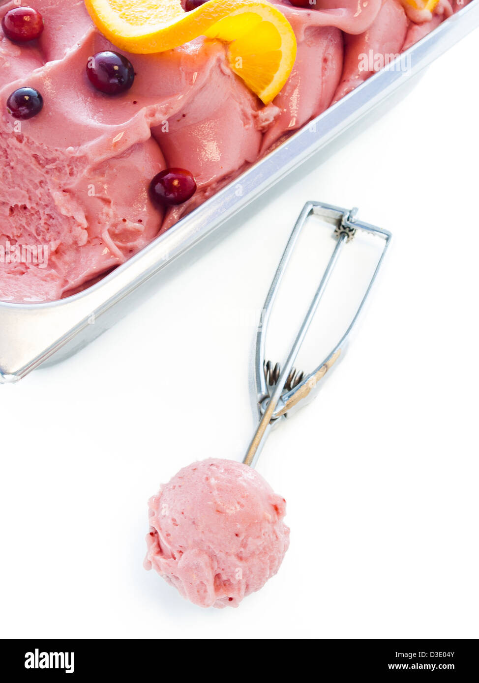 Gourmet sweet orange and cranberry gelato on white background Stock ...