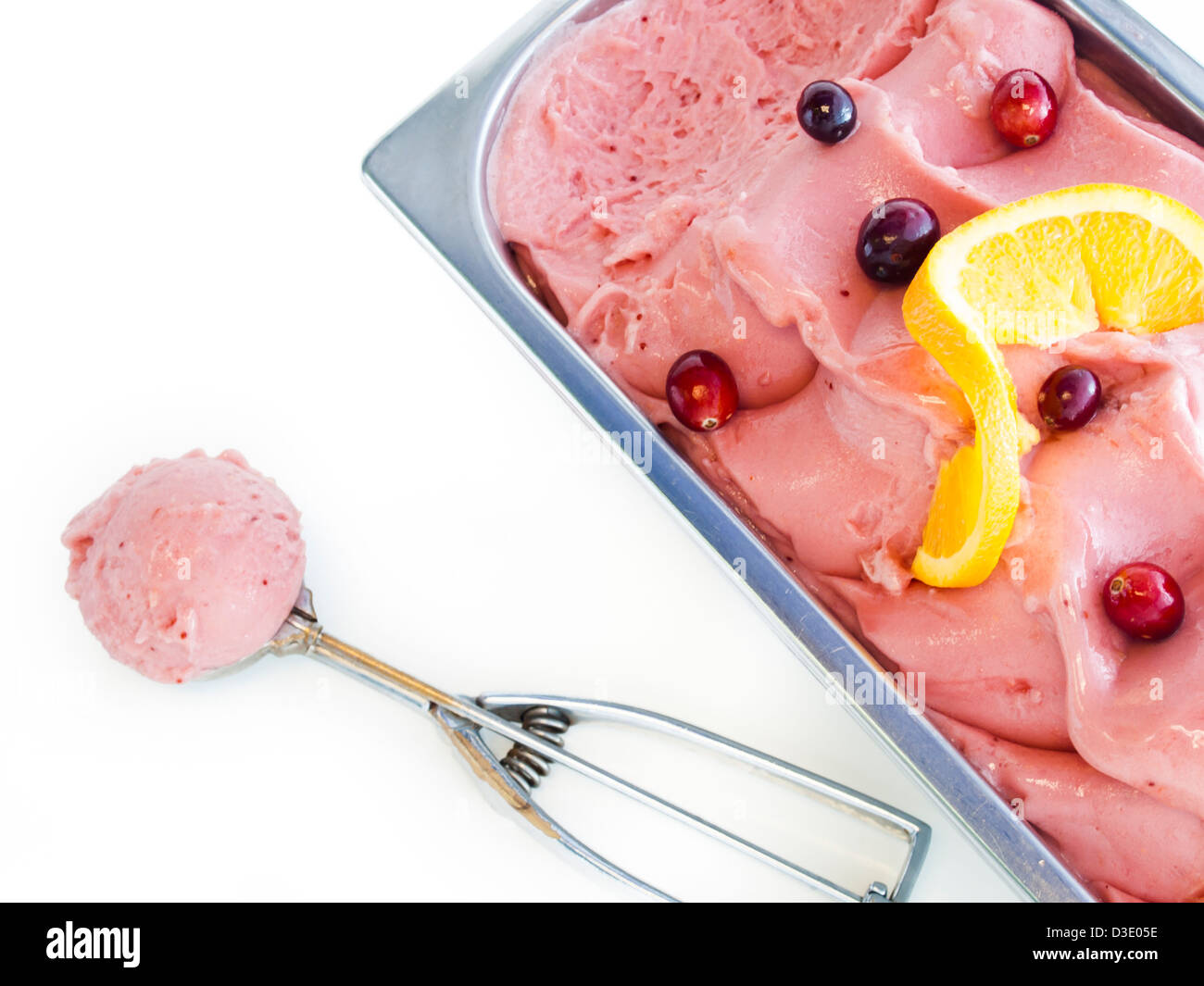 Gourmet sweet orange and cranberry gelato on white background Stock ...